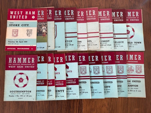 20 WEST HAM Football Programmes 1969-1974 20 various, good condition ...