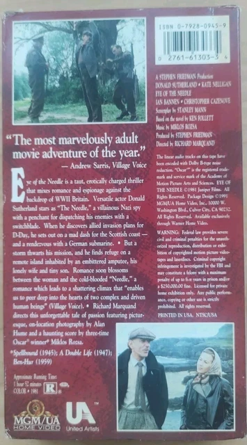 EYE OF THE Needle (MGM/UA Home Video, VHS, 1988) Sutherland, Nelligan ...