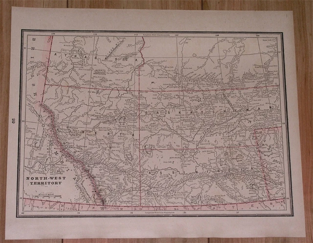 1895 ANTIQUE MAP Of Alberta Saskatchewan Assiniboia Athabasca Manitoba ...
