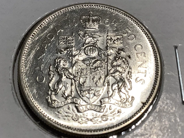 1964 CANADIAN SILVER 50 Cent Coin. Circulated, Uncert. View Photos ...