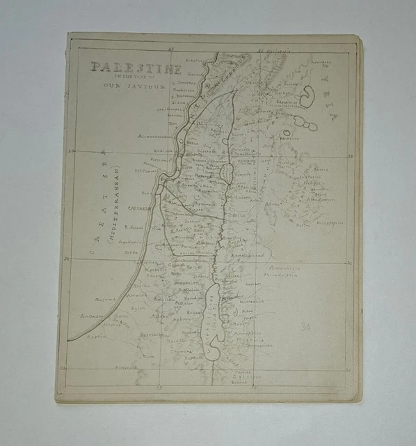 ANTIQUE 19TH CENTURY Childrens Manuscript Pencil World Map Palestine C ...