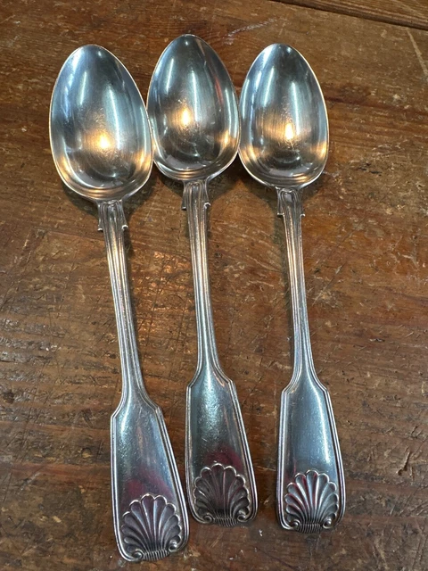 ANTIQUE SERVING SPOONS Fiddle Thread & Shell Silver Plate James Dixon 9” £30.00 - PicClick UK