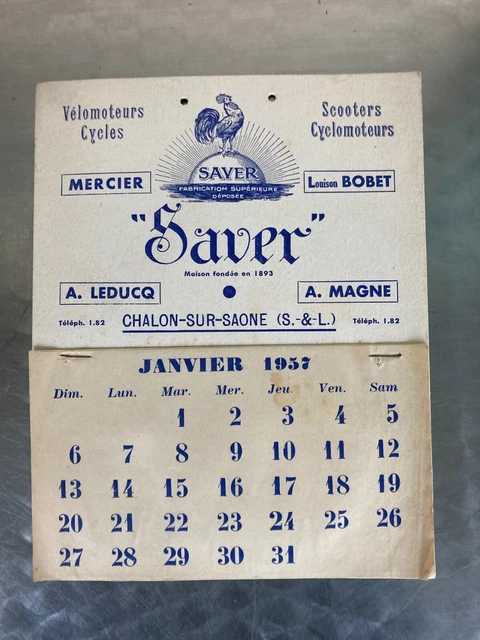 ANCIEN CALENDRIER PUBLICITAIRE 1957 Cycles Saver Bobet Mercier Magne ...