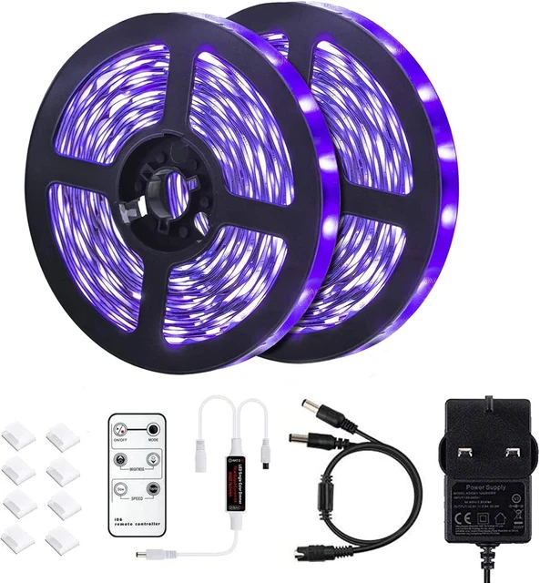 10M UV LIGHT Strip Black Light with Remote Control 395nm 600 LEDs 12V ...