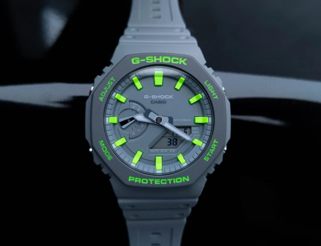HAND-PAINTED CASIO GSHOCK CasiOak GA2100 Mod Neon Green Unique Wrist ...