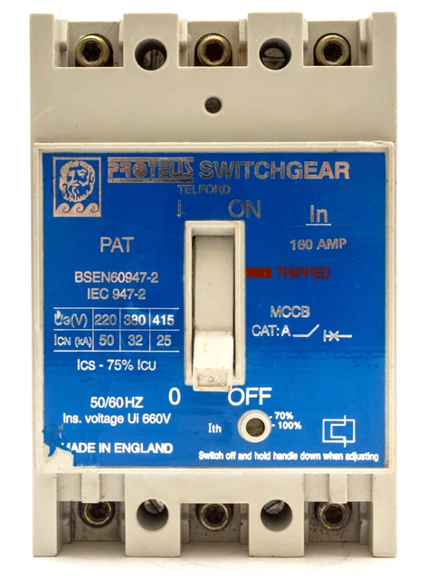 PROTEUS PAT160 MCCB 160 AMP TRIPLE POLE 25kA 160A SWITCHGEAR BREAKER ...