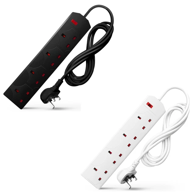 DESIRETECH BLACK ELECTRIC Extension Lead - 4 Gang, 3 Pin Cable with UK ...