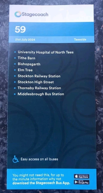 STAGECOACH TEESIDE BUS Timetable for Route 59 dated 21 July 2024. £1.00 ...