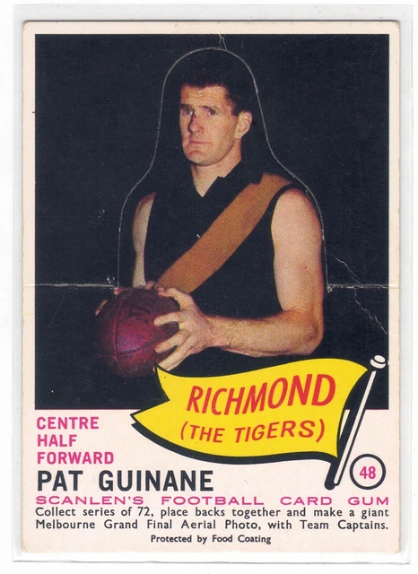 SCANLENS 1966 VFL Footy Card Pat Guinane Richmond Tiger 48 Die Cut Pop ...