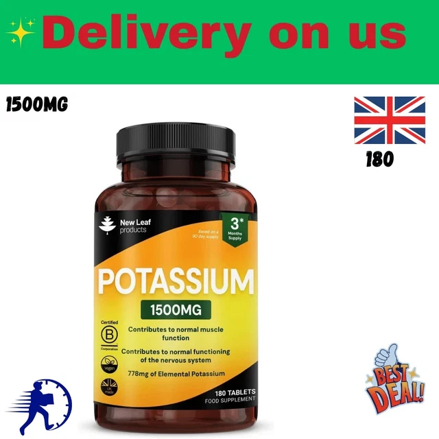 POTASSIUM 1500MG SUPPLEMENTS High Strength - 180 Tablets Nervous System ...