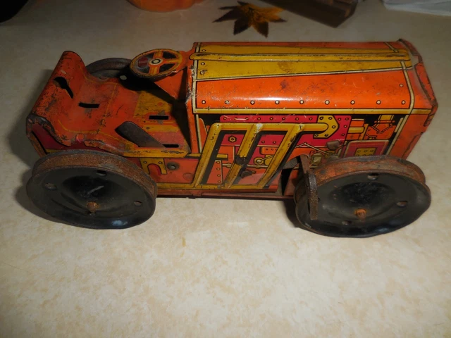 VINTAGE MARX TOY Co - Wind Up Tractor ~Pressed Steel~Orange/Black ...