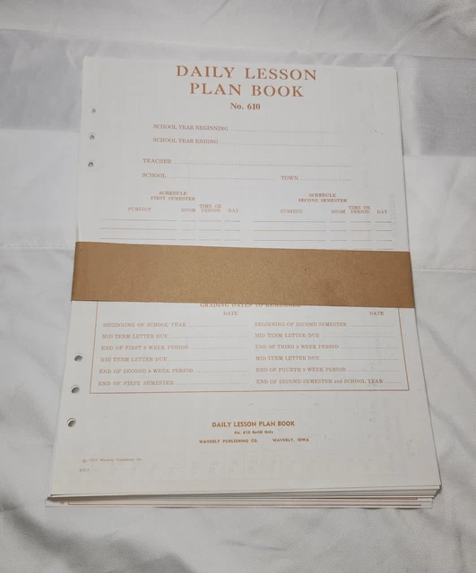 VINTAGE TEACHER DAILY Lesson Plan Book Refill Page Set Waverly ...