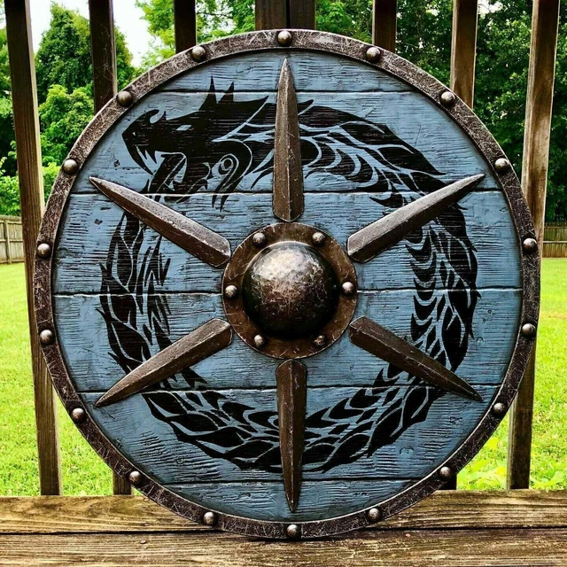MEDIEVAL LARP WARRIOR Wood & Steel Viking Round shield Armor Dragon ...