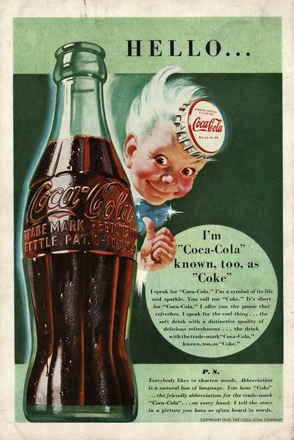 1940S ORIGINAL VINTAGE Coca Cola Bottle Sprite Boy Art Print Ad £26.15 - PicClick UK