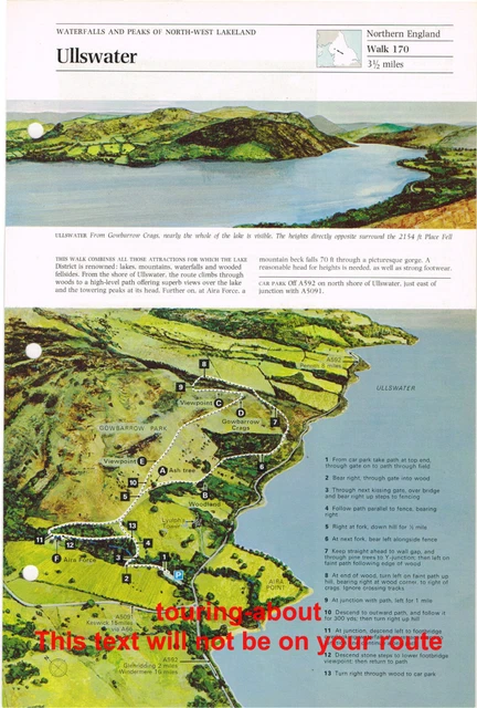 ULLSWATER CUMBRIA VINTAGE Walking Route & Map circa 1975 #170 £3.49 ...