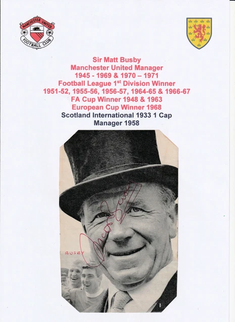 MATT BUSBY MANCHESTER UNITED MANAGER SCOTLAND original autograph signed ...