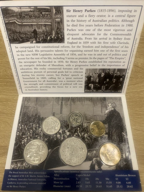 1996 ROYAL AUSTRALIAN Mint - Uncirculated Coin Set - Sir Henry Parkes ...