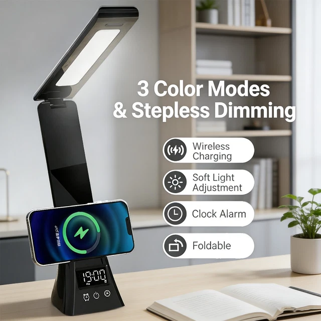 LED READING DESK Lamp Double-Head Foldable Table Night Light Dimmable 3 ...