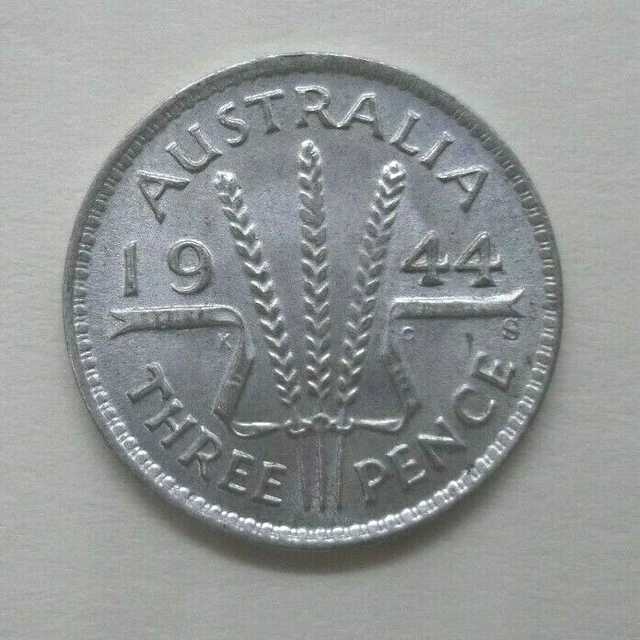 1944 AUSTRALIA KING GEORGE VI 1944 'S' THREEPENCE 3d PENNY SILVER COIN ...