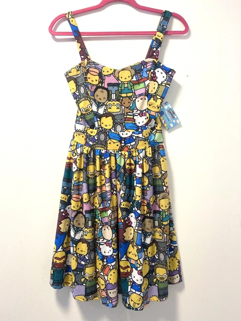 SIMPSONS X HELLO kitty Dress S NWT Character Print new Lisa Marge Homer ...