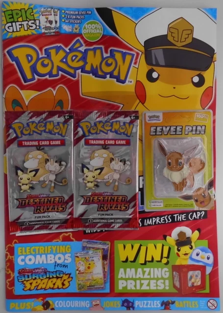 POKEMON MAGAZINE #106 2025 + 2 Fun packs Destined Rivals cards & Eevee ...