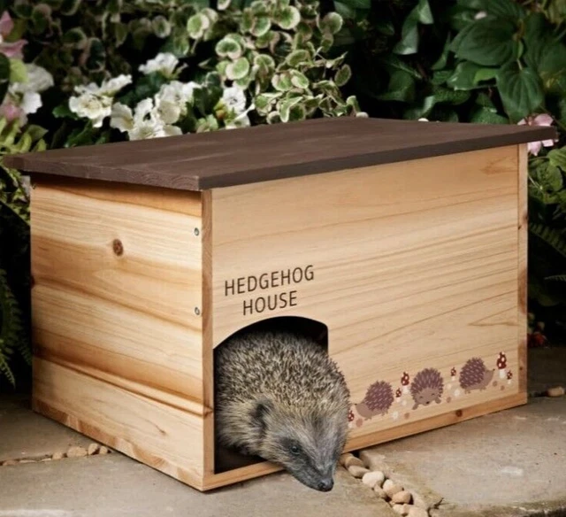 HEDGEHOG HOUSE WOODEN Roof Nature Hibernation Box Shelter Garden Wild ...
