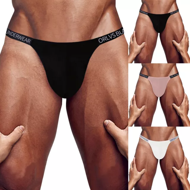 Mens Sexy T Back Thongs Low Rise Underwear Bulge Pouch Ice Silk Briefs