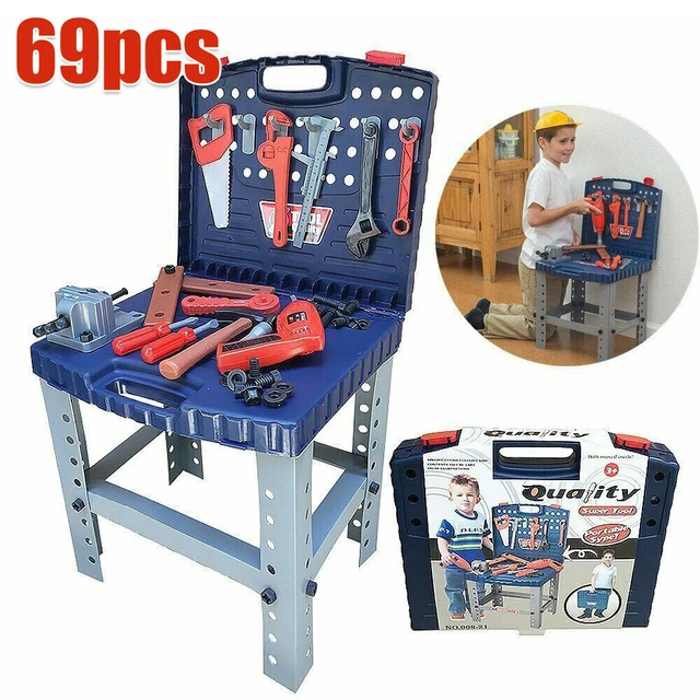 CHILDRENS WORK BENCH With 69pc Tools Diy Tool Kit Construction Toy Kids ...