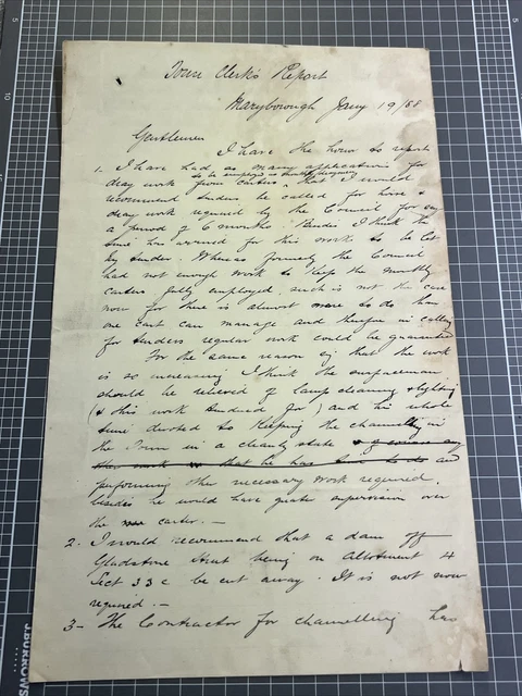 VINTAGE HANDWRITTEN LETTER Town Clerks Report Maryborough Town Clerk ...