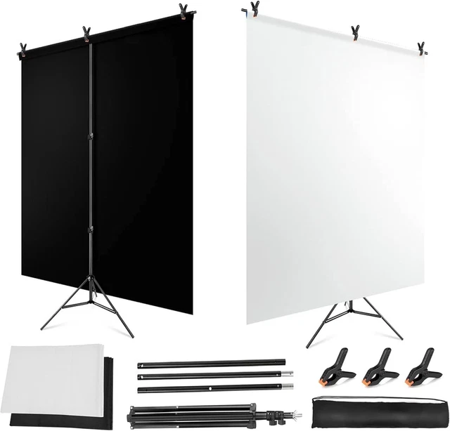 WHITE BLACK SCREEN Backdrop with Stand Kit 6.5x6.5ft T-Shape Background ...