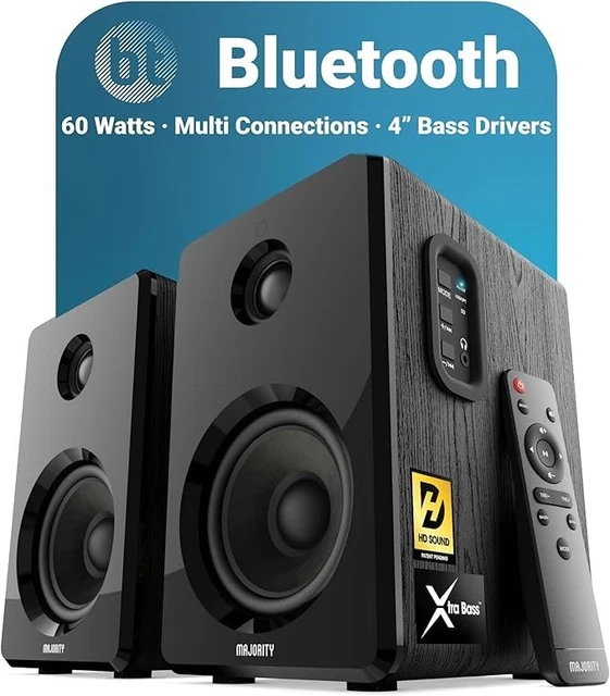 MAJORITY D40X ACTIVE Bookshelf, Powered Stereo Studio Speakers ...