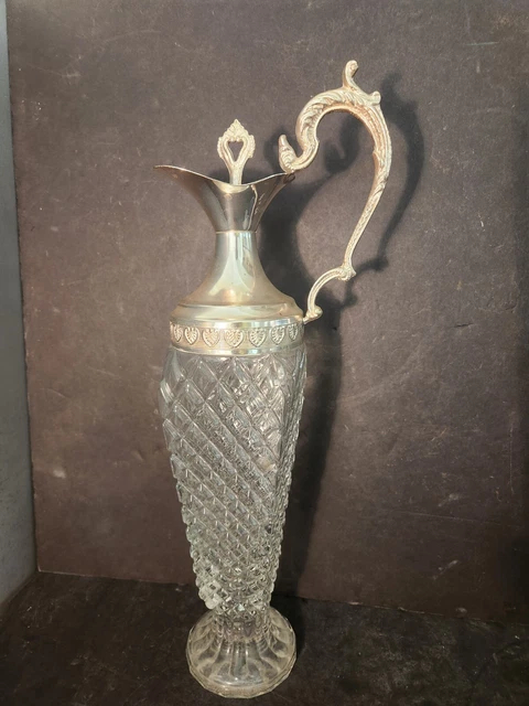 TALL VINTAGE ITALIAN Crystal Decanter Silver Plate Glass Carafe Wine ... TALL VINTAGE ITALIAN Crystal Decanter Silver Plate Glass Carafe Wine ...