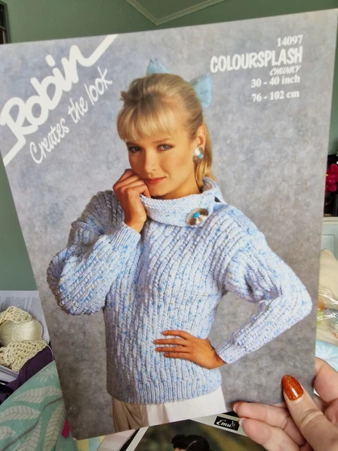 ROBIN WOMEN'S SWEATER Knitting Pattern 14097 chunky 30-40" Folded £0.99 ...