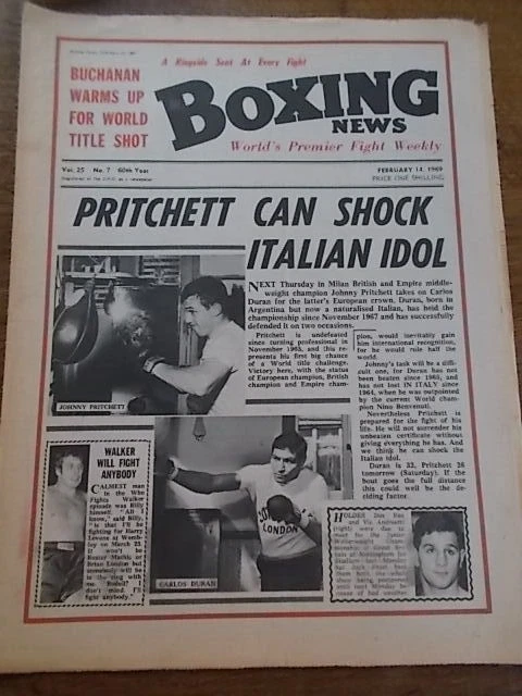 VINTAGE 1969 BOXING News Magazine features JOHNNY PRITCHETT DON ...