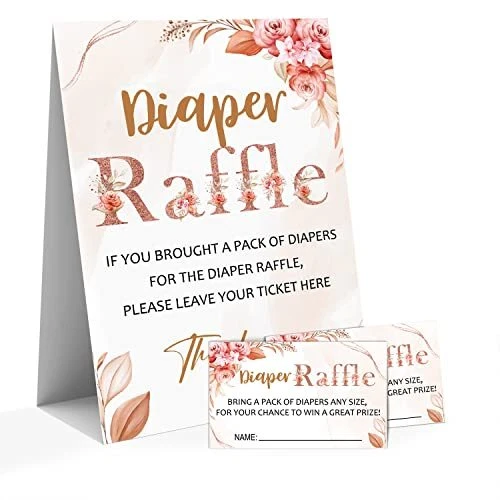 BABY SHOWER GAME, Baby Diaper Raffle Standing Sign and 50 Tickets ...