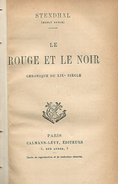 LE ROUGE ET le noir. Chronique di XIXe siecle. S.D.. . EUR 10,00 ...