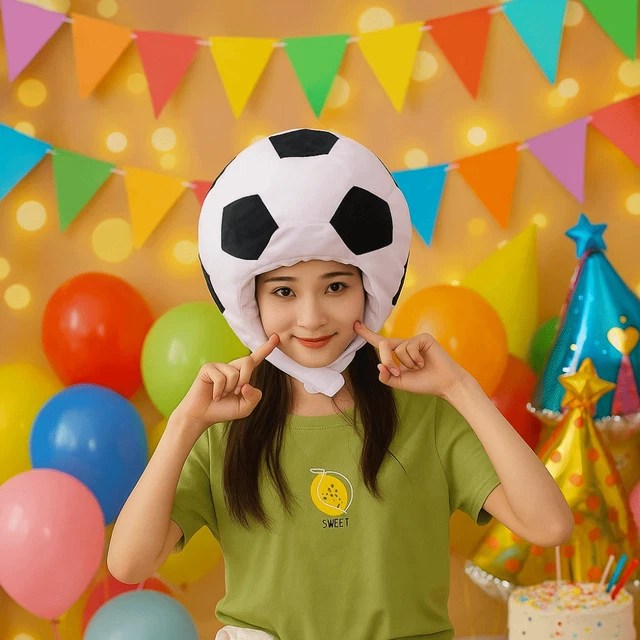 SOFT FOOTBALL HEADGEAR Funny Football Shape Hat Plush Headgear Cosplay ...