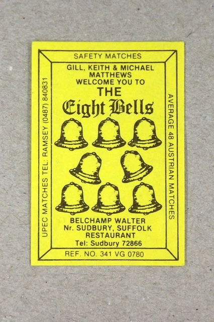 MATCHBOX LABEL UPEC Pub The Eight Bells Belchamp Walter Sudbury Suffolk ...
