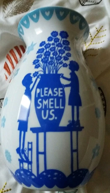 LARGE CERAMIC BLUE Modern Rob Ryan Vase Flowers Please Smell Us £35.00 ...