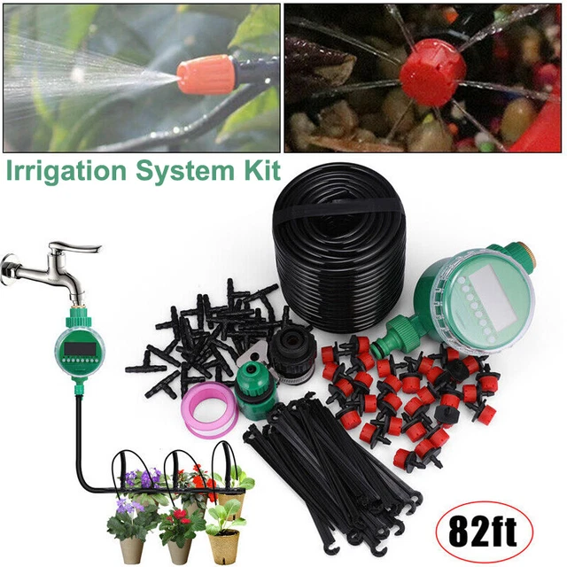 82FT DRIP IRRIGATION System Kit Garden Plant Self Watering Micro Hose ...