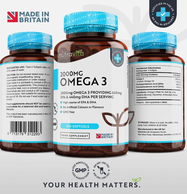 PREMIUM FISH OIL 2000mg with EPA 660mg DHA 440mg, Heart & Brain Health ...