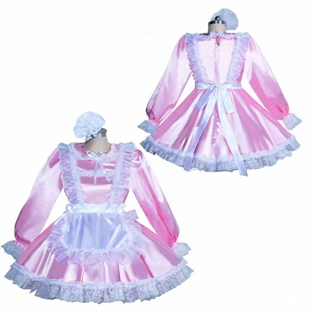 SEXY MAID SISSY Girl Lockable Pink Satin Dress cosplay costumes Tailor ...