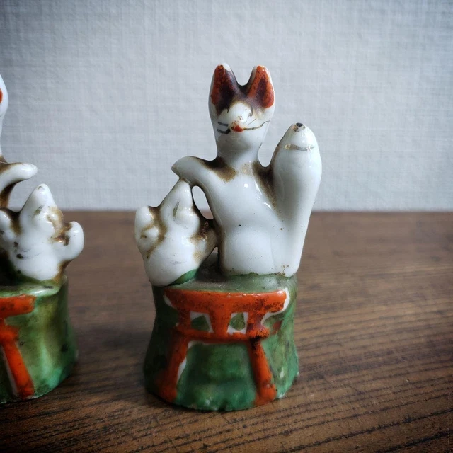 ANTICA STATUA GIAPPONESE in ceramica Inari Fox God coppia statuina ...