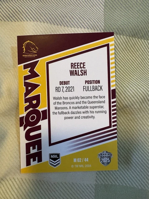 SIGNED REECE WALSH Brisbane Broncos 2025 NRL Elite Marquee Card £17.92 ...