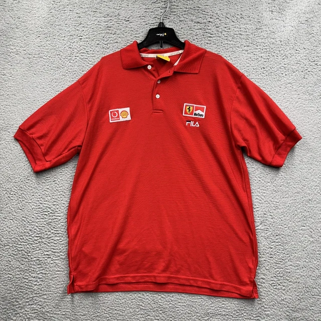 VINTAGE SHELL V-POWER Ferrari Polo Shirt Racing F1 Men's Marlboro Size ...
