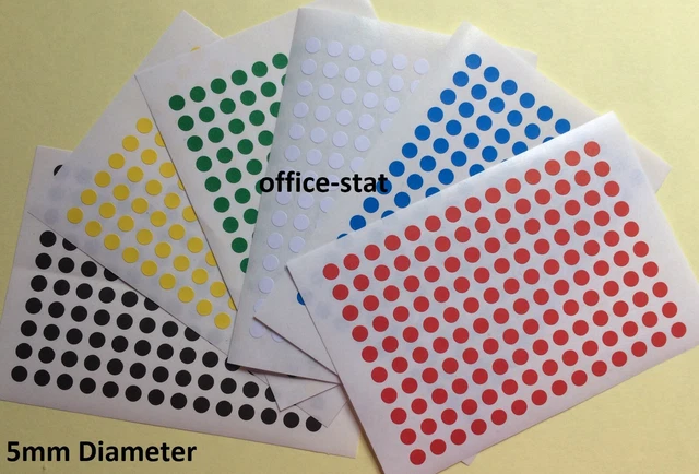 140 SMALL ROUND Sticky Coloured Dots Labels Stickers Self Adhesive 5mm ...