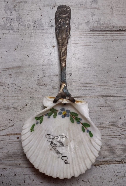 ANTIQUE ART NOUVEAU Real Seashell Mermaid Silver Plate Caviar Spoon ...