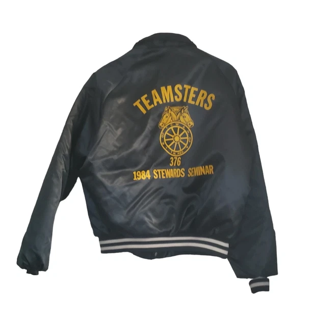 VINTAGE TEAMSTERS BOMBER Jacket Satin Union Snap 80s USA Made READ FOR ...