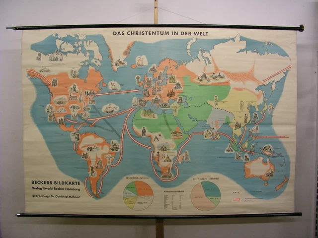 SCHUL-WANDKARTE WORLD MAP Christianity Religion Striking Places ...