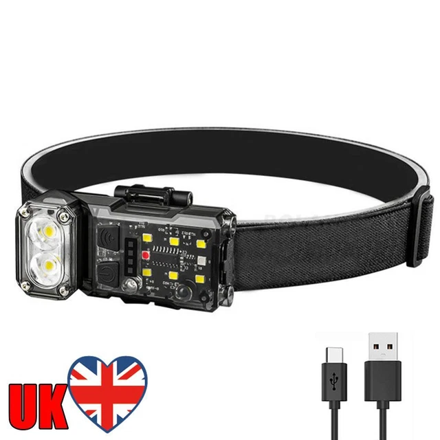 LED FOREHEAD FLASHLIGHT 1200mAh with Back Clip Power Display for ...